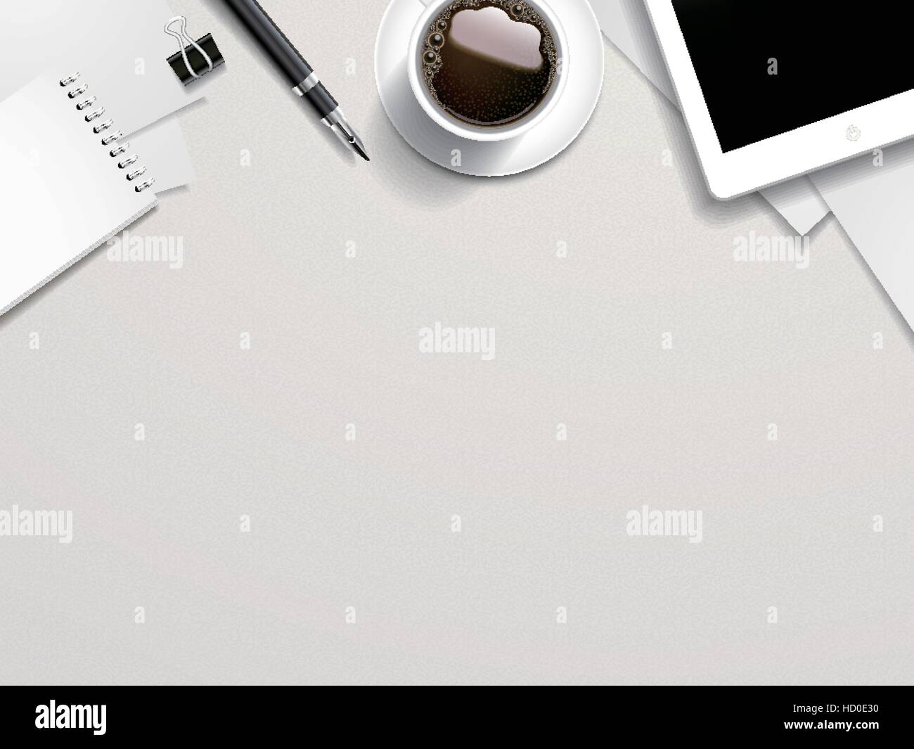 top view of working place elements on white table Stock Vector Image ...