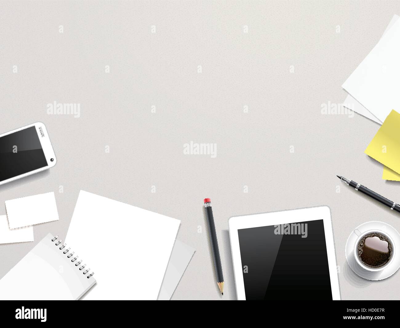 top view of working place elements over white table Stock Vector Image ...