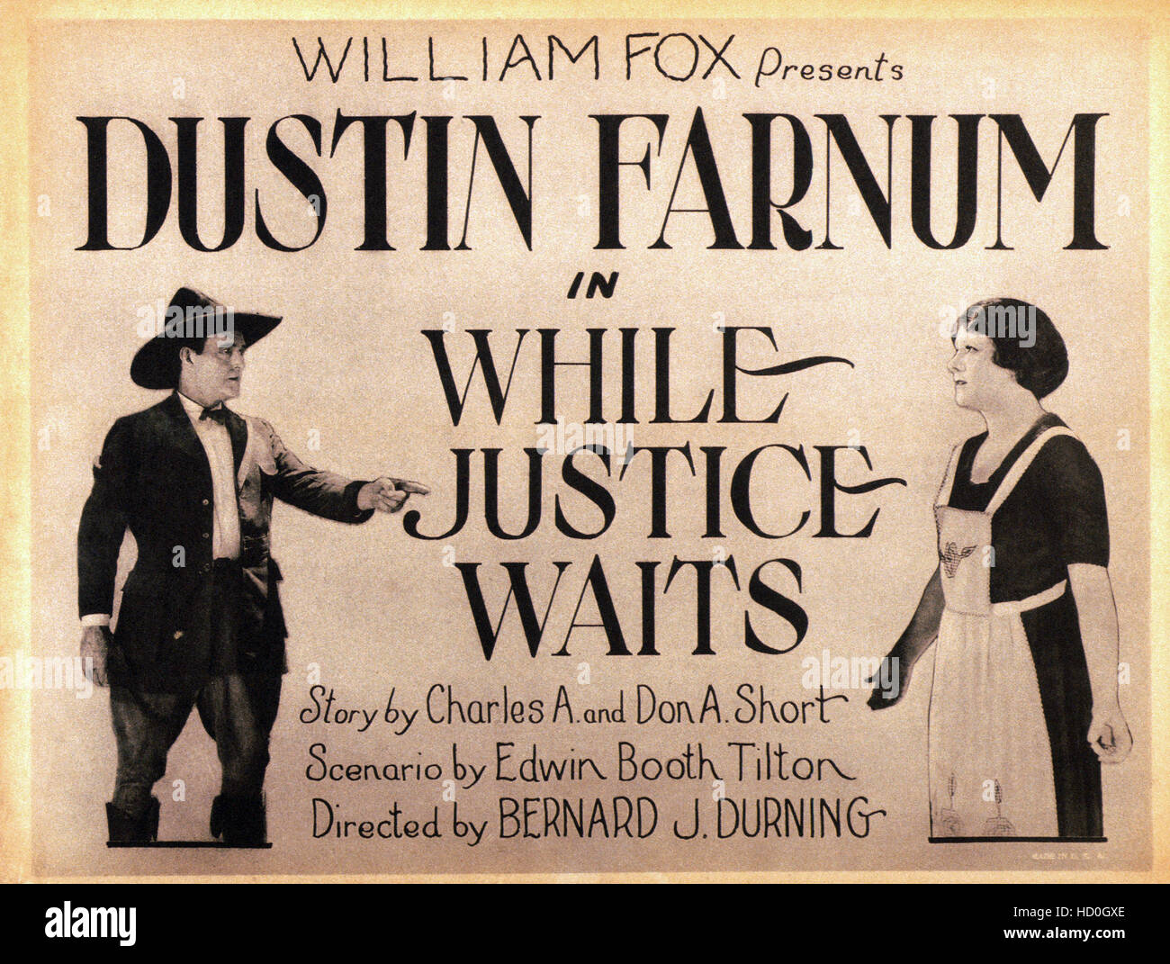 WHILE JUSTICE WAITS, US poster, from left: Dustin Farnum, Irene Rich ...