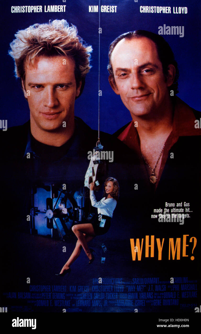 WHY ME?, US poster, from left: Christopher Lambert, Kim Greist (bottom ...