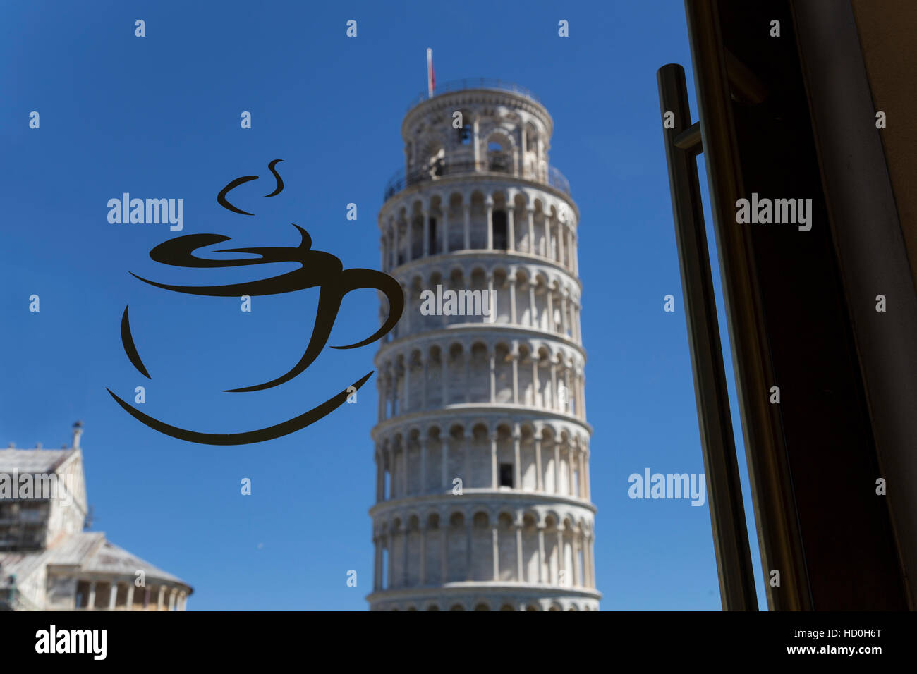 Leaning Tower of Pisa | Through Cafe Window Stock Photo - Alamy
