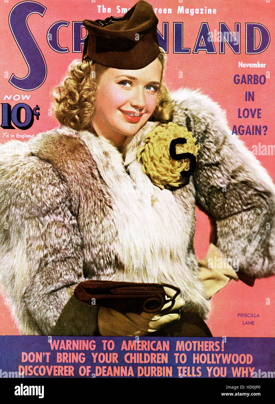 Priscilla Lane, Screenland magazine cover, November 1939 Stock Photo ...