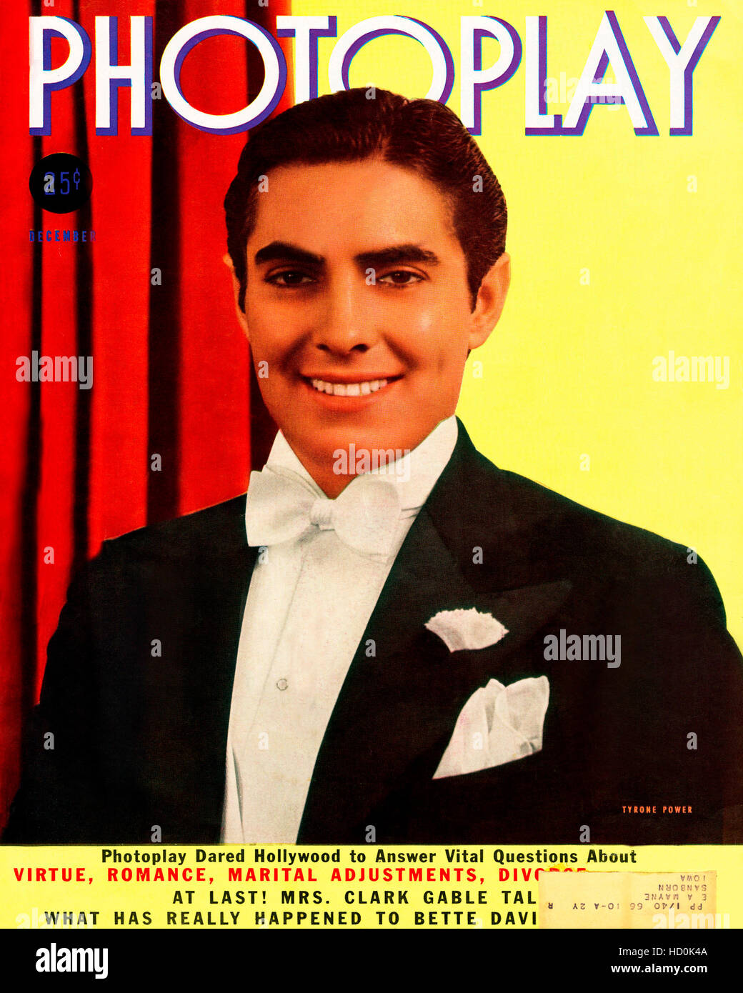Tyrone Power, Photoplay magazine cover, December 1938 Stock Photo - Alamy