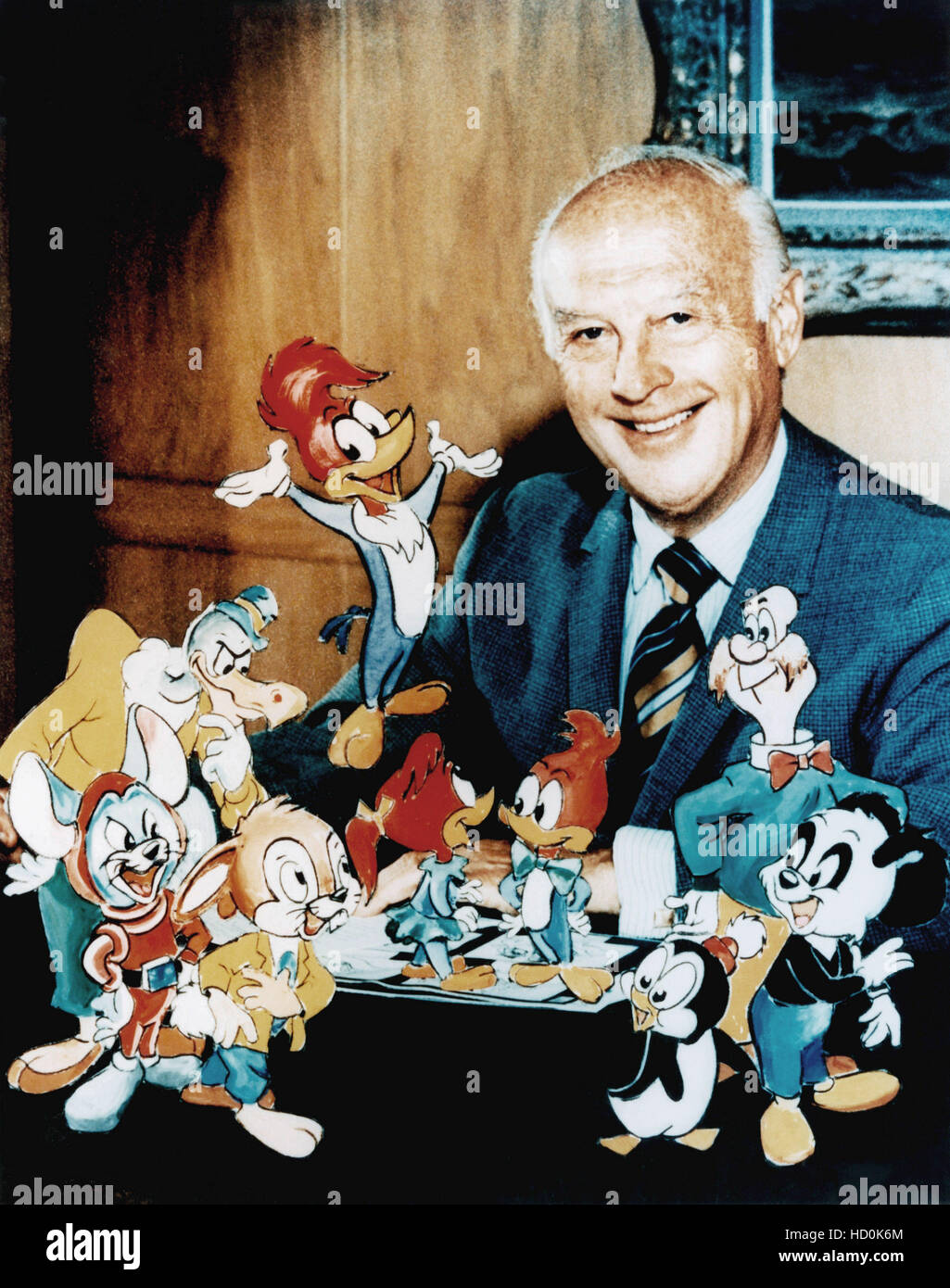 Animator Walter Lantz, surrounded by some of his creations, ca. 1970s ...