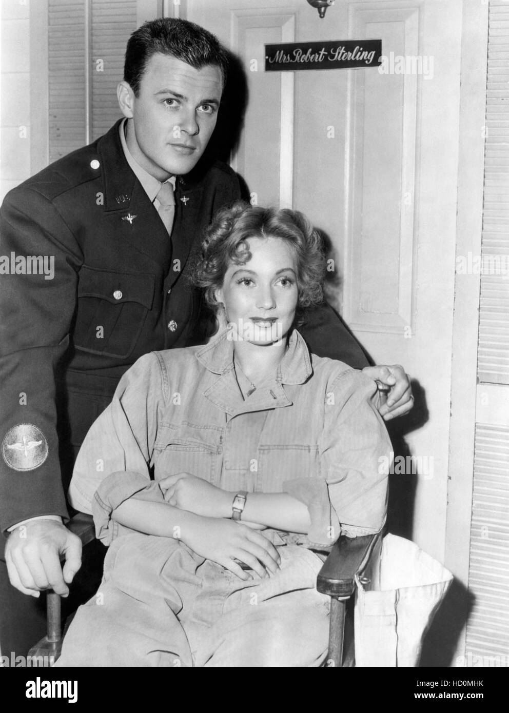 Robert Sterling with new bride, Ann Sothern, on MGM set a few days after their marriage, 1943 ...
