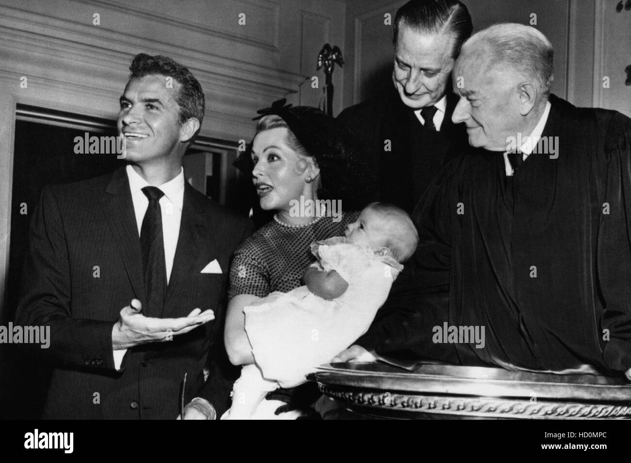 Arlene Dahl, Fernando Lamas and their newborn son Lorenzo Lamas, with ...