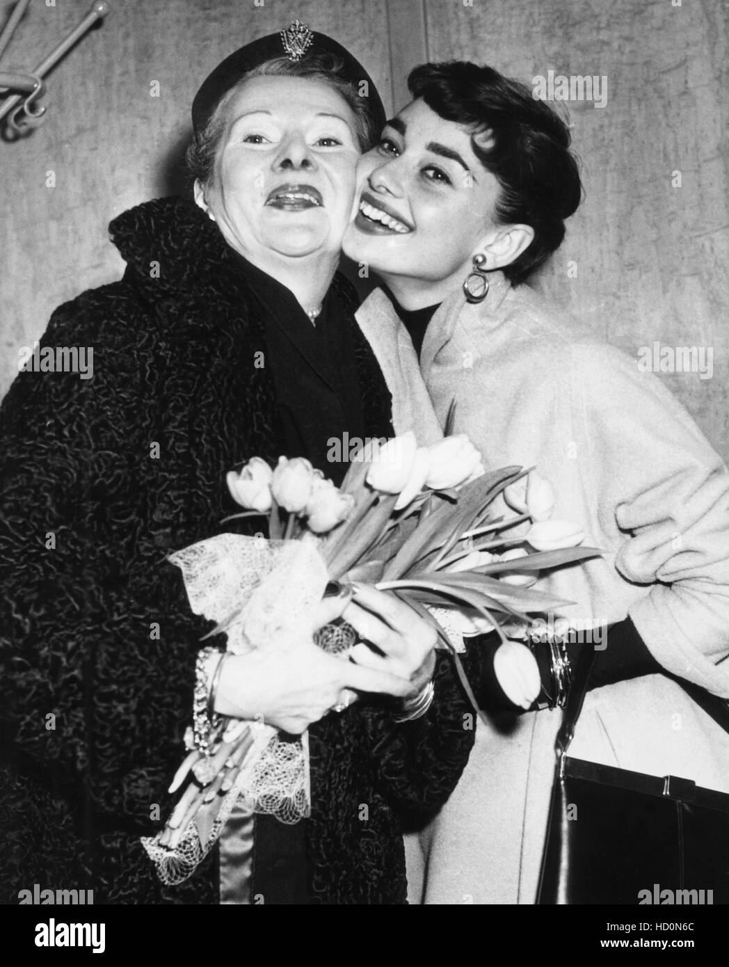 Audrey Hepburn, right, greets her mother, Baroness Ella van Heemstra ...