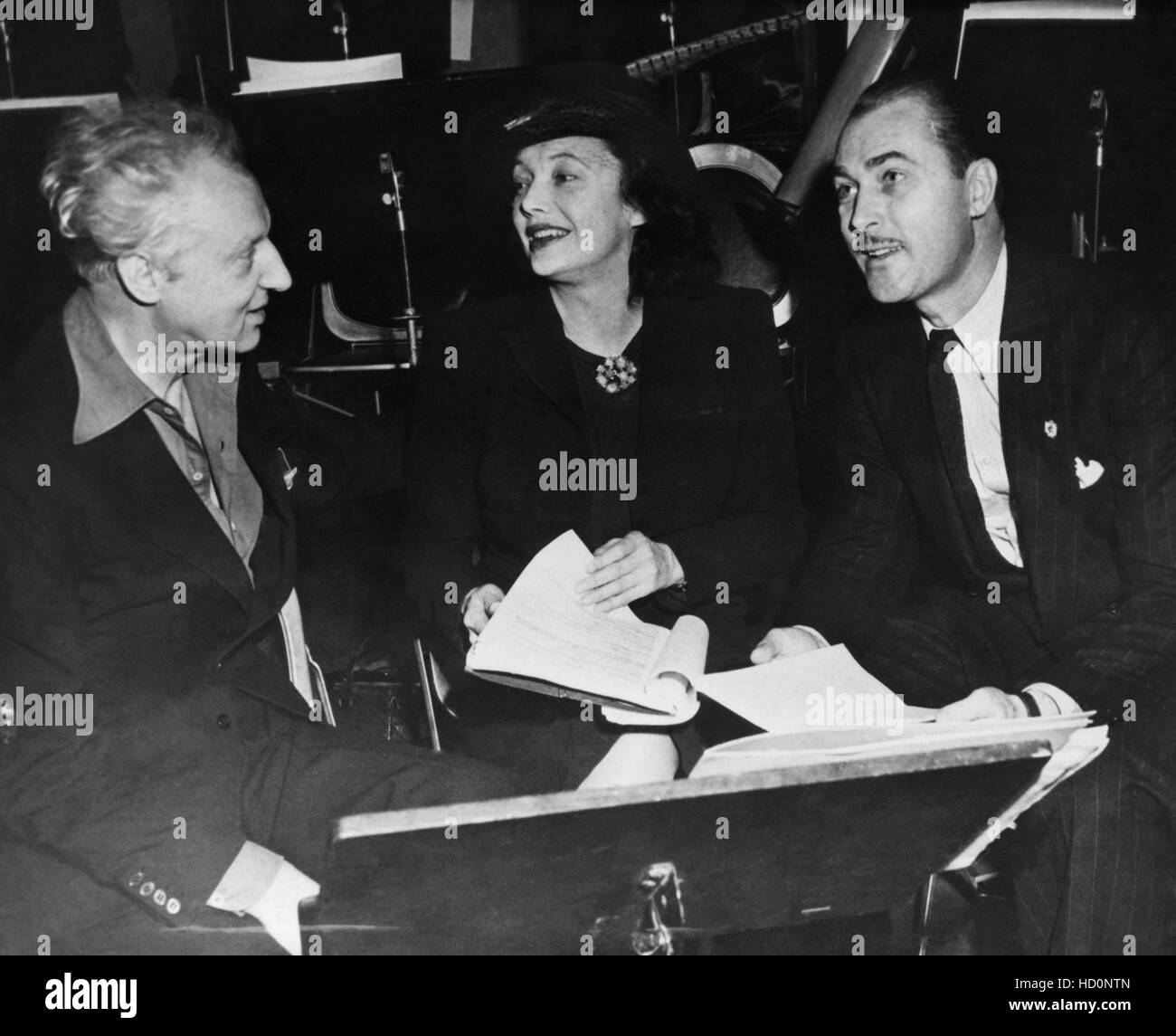 Leopold Stokowski, Katharine Cornell, Brian Aherne, before an NBC radio ...