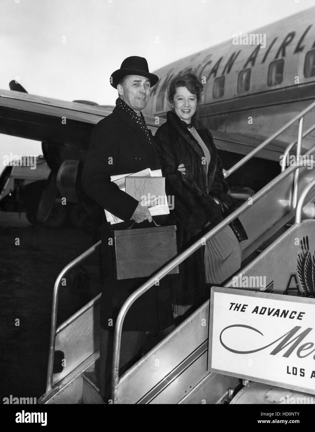 Brian Aherne and Eleanor Aherne, at LaGuardia Airport, en route for Los ...