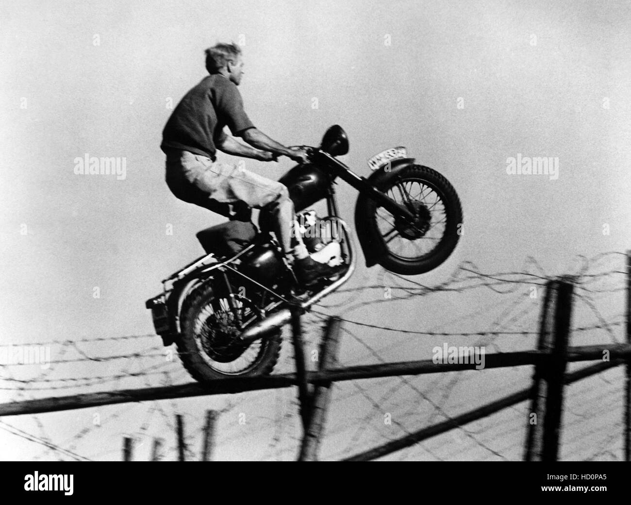 Stuntman Bud Ekins on motorcycle doubling for Steve McQueen in THE ...
