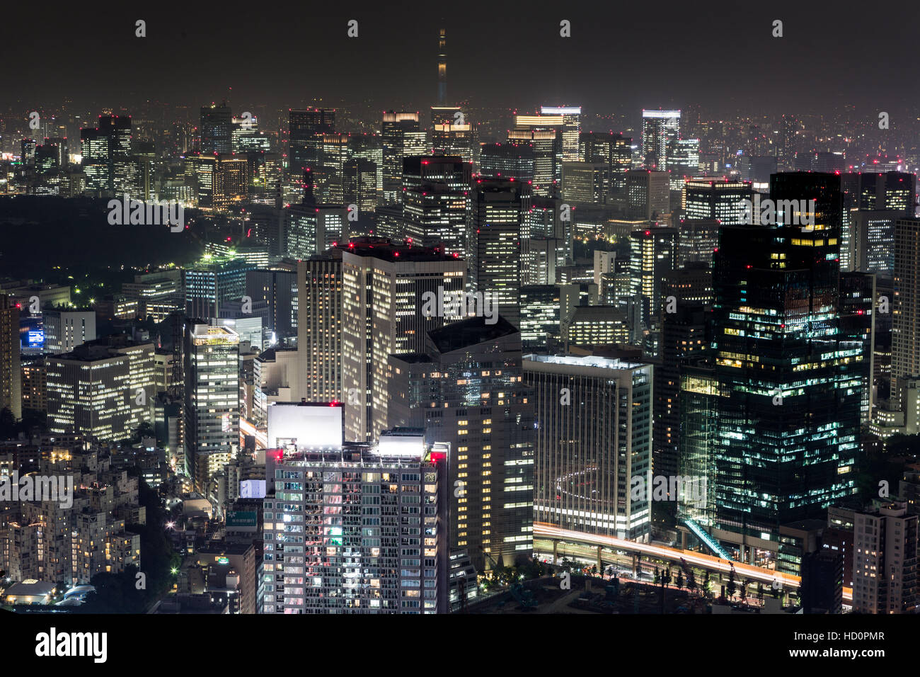 High density of skyscrapers and office towers in the business district ...