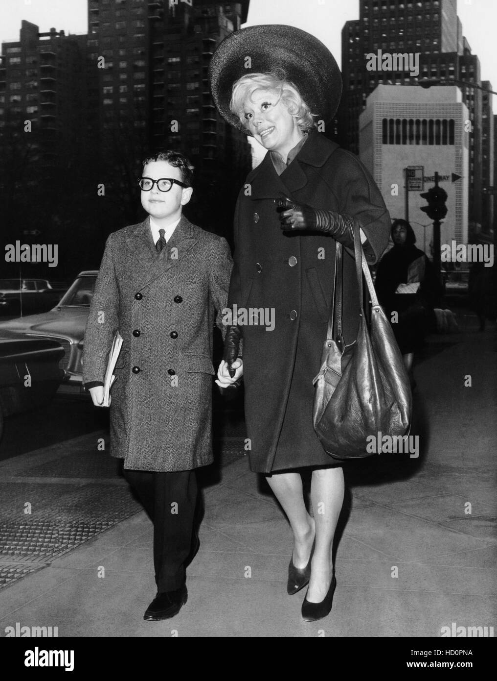 Carol Channing, and her son Channing Lowe, in Columbus Circle, New York ...