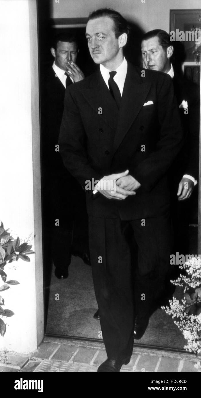 David Niven attending the funeral of his first wife, Primula Rollo, at ...