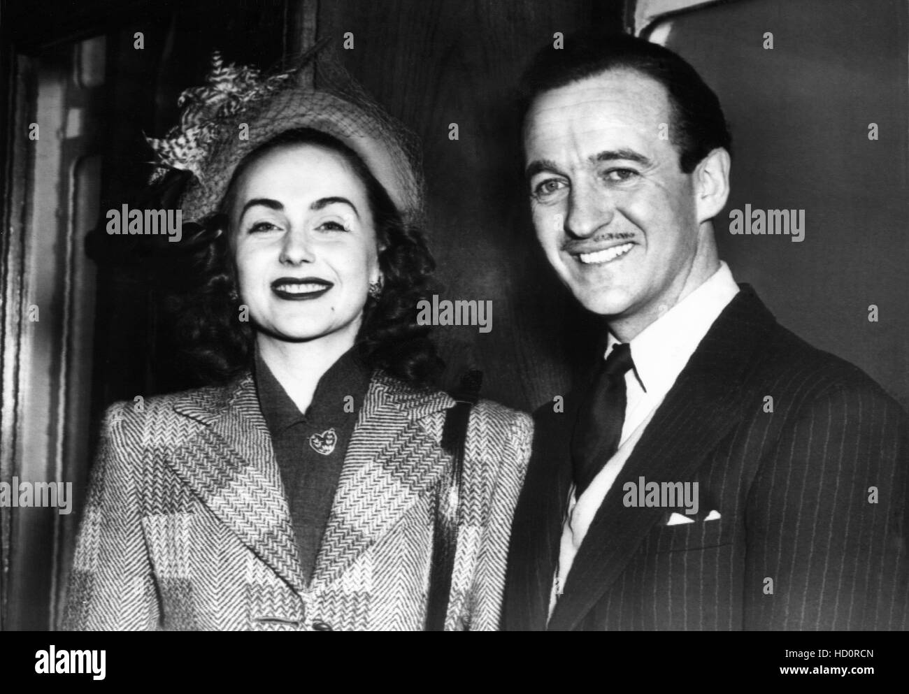 David Niven with wife, Hjordis, aboard the Queen Elizabeth, 1948 Stock ...