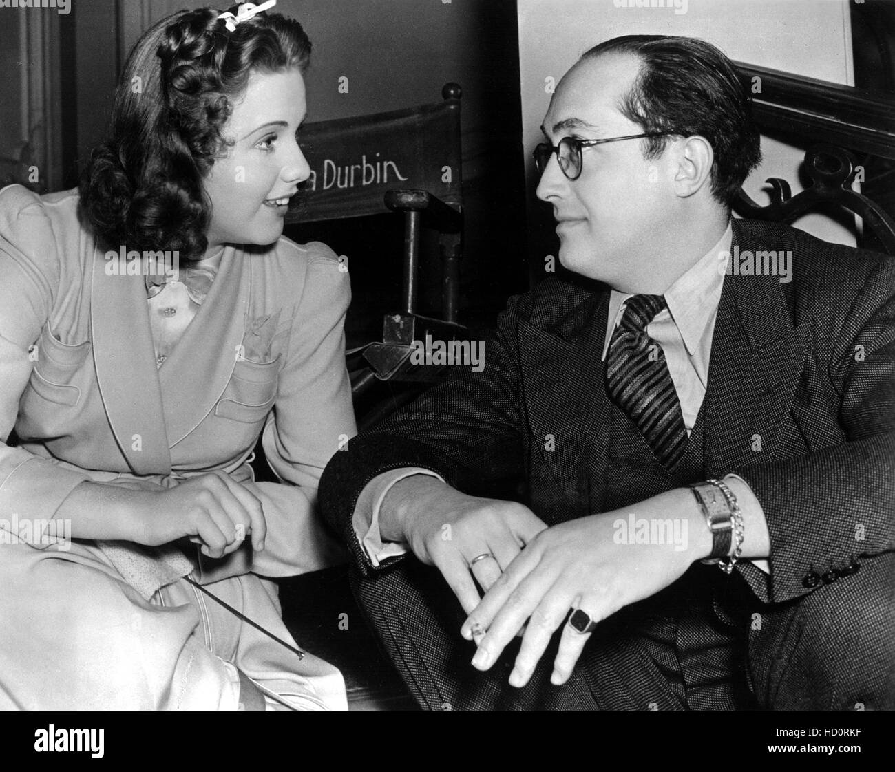 Deanna Durbin, director Henry Koster on the set of THREE SMART GIRLS ...