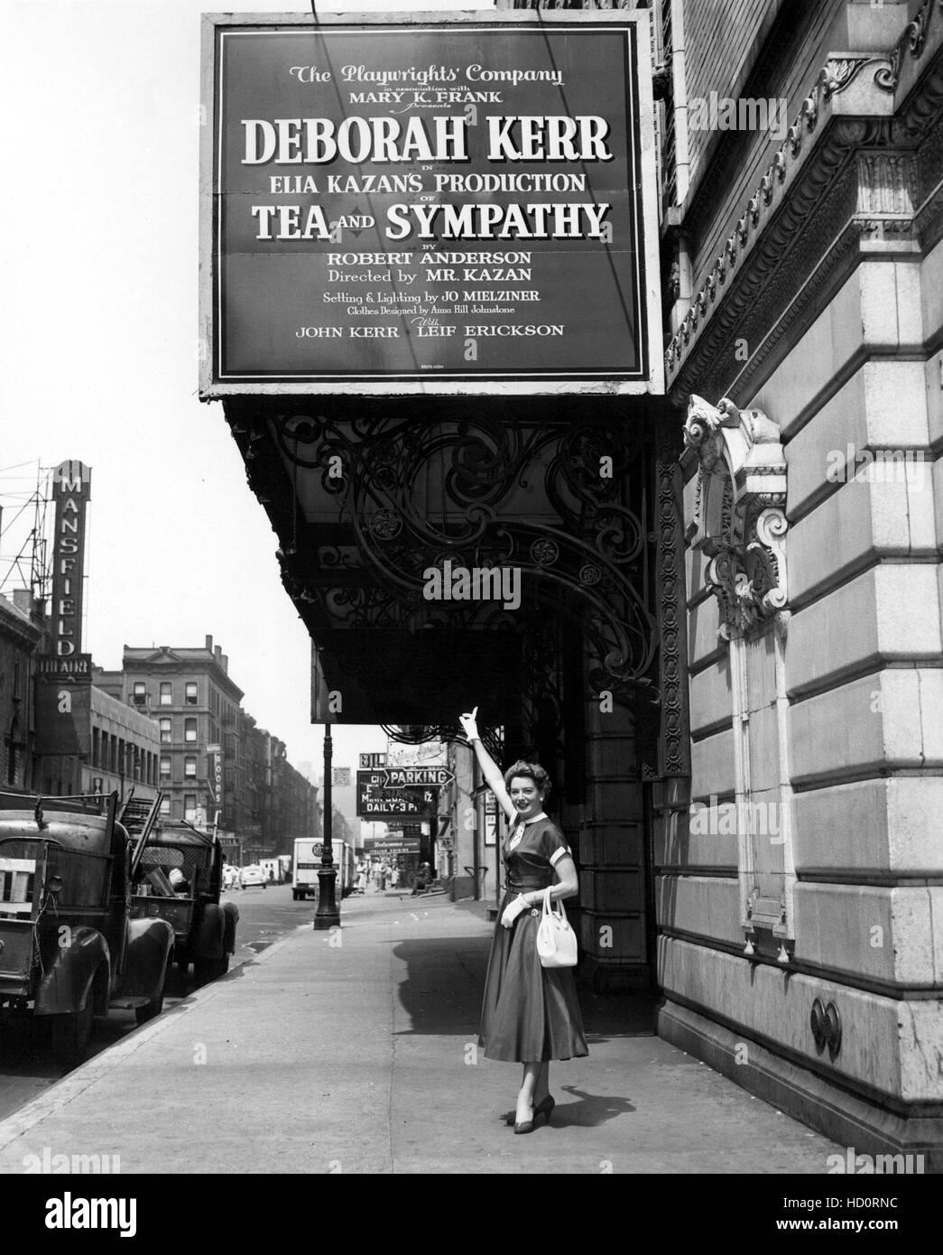 DEBORAH KERR points to the Broadway theater marquee heralding her ...