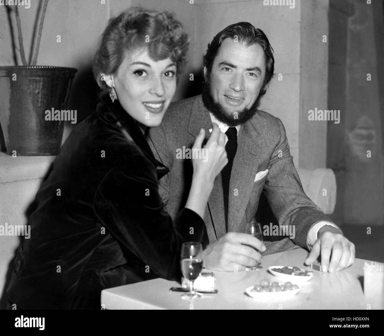 Veronique Passani, Gregory Peck in his MOBY DICK beard at a restaurant ...