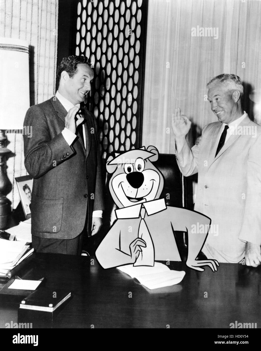 William Hanna and Joseph Barbera, with their character, Yogi Bear, 1964 ...