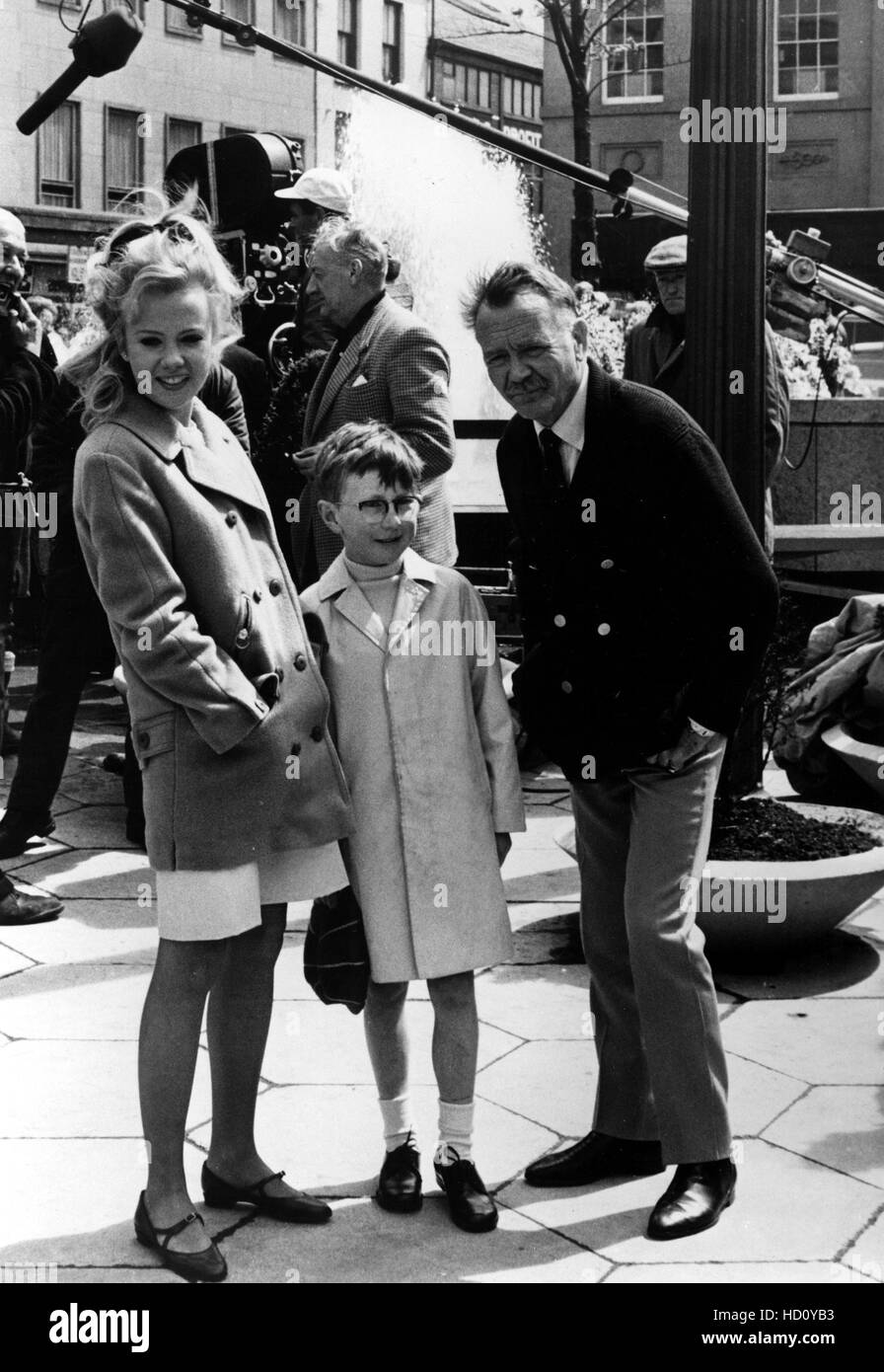 Hayley Mills, John Redfern and John Mills on the set of THE FAMILY WAY ...