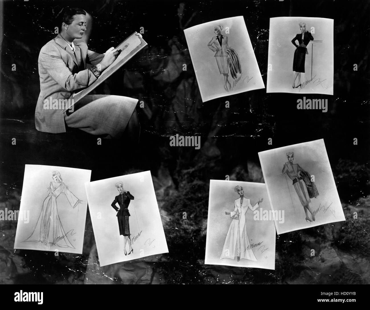Irene Lentz working on sketches for Audrey Totter's wardrobe, 1947 ...