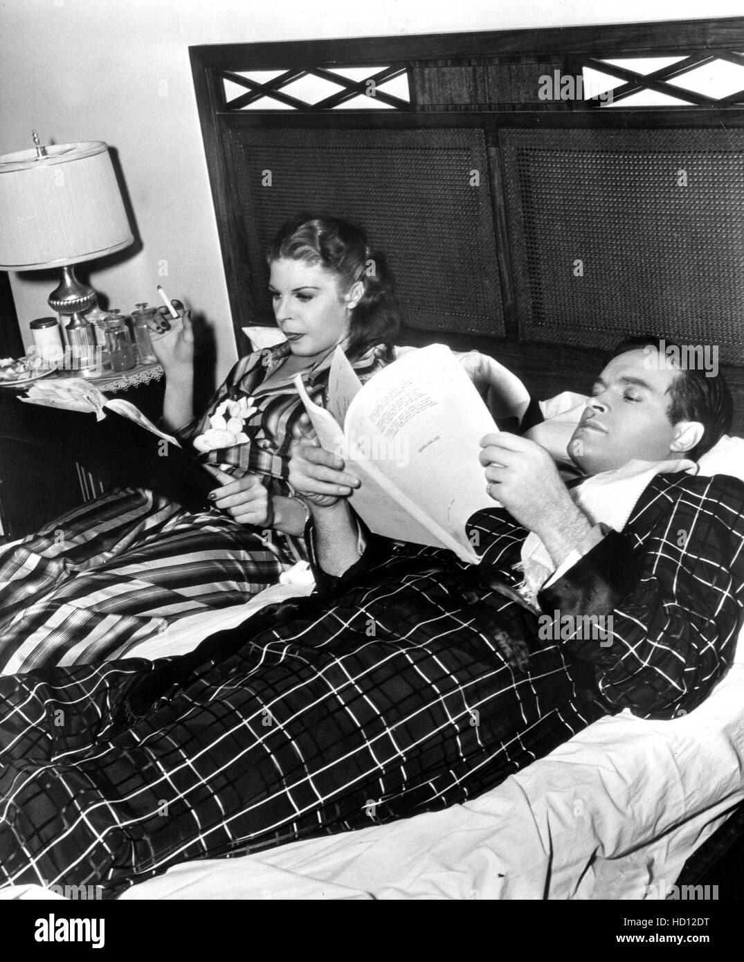 MARTHA RAYE and BOB HOPE on-set for NEVER SAY DIE, study lines for the ...