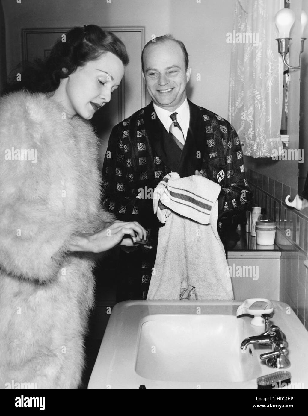 Edgar Bergen, right, and his wife, Frances Bergen, ca. 1945 Stock Photo ...