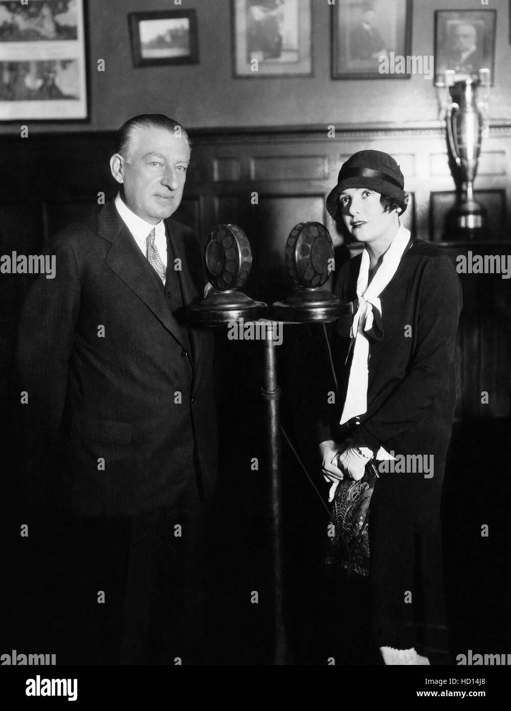 Major Edward Bowes, left, and Norma Talmadge, broadcasting from the ...