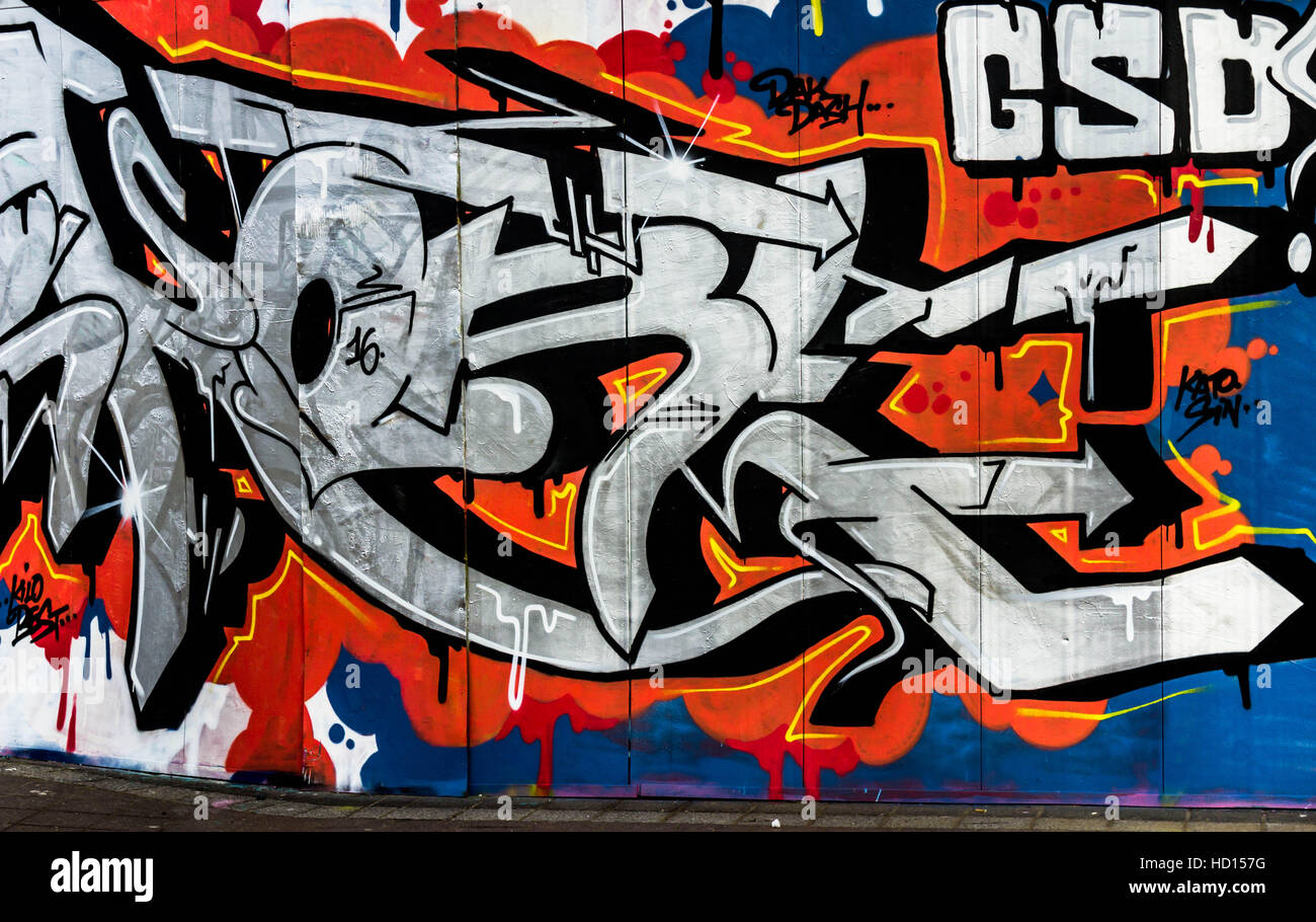 A colorful vibrant painted street graffiti with large letters Stock ...