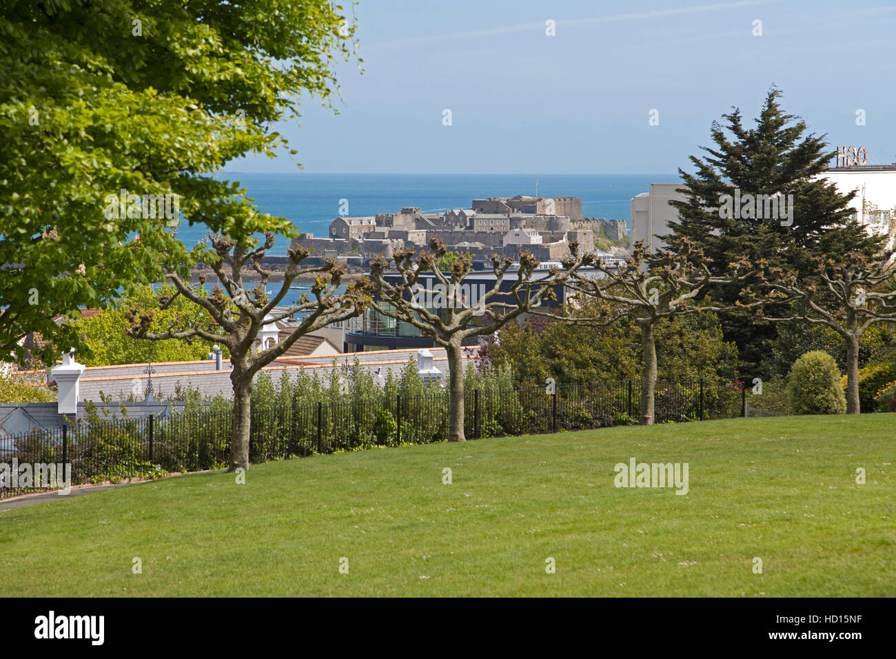 Cornet castle viewed from Candie Gardens St Peter Port Stock Photo - Alamy