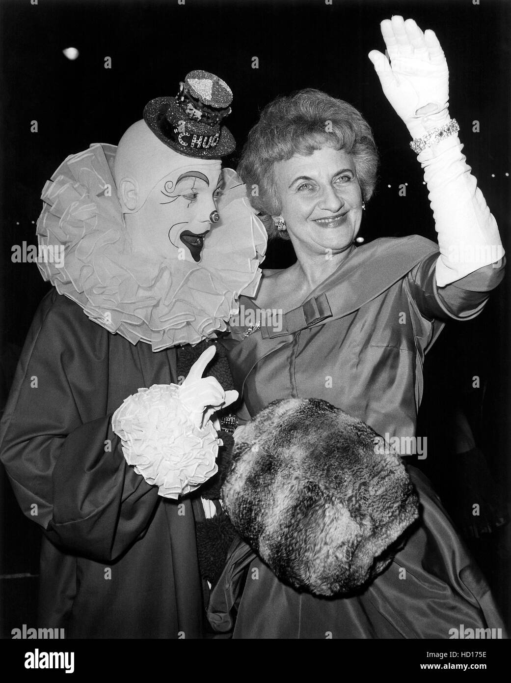 Hermione Gingold (right) at premiere of MERRY ANDREW, 1958 Stock Photo ...