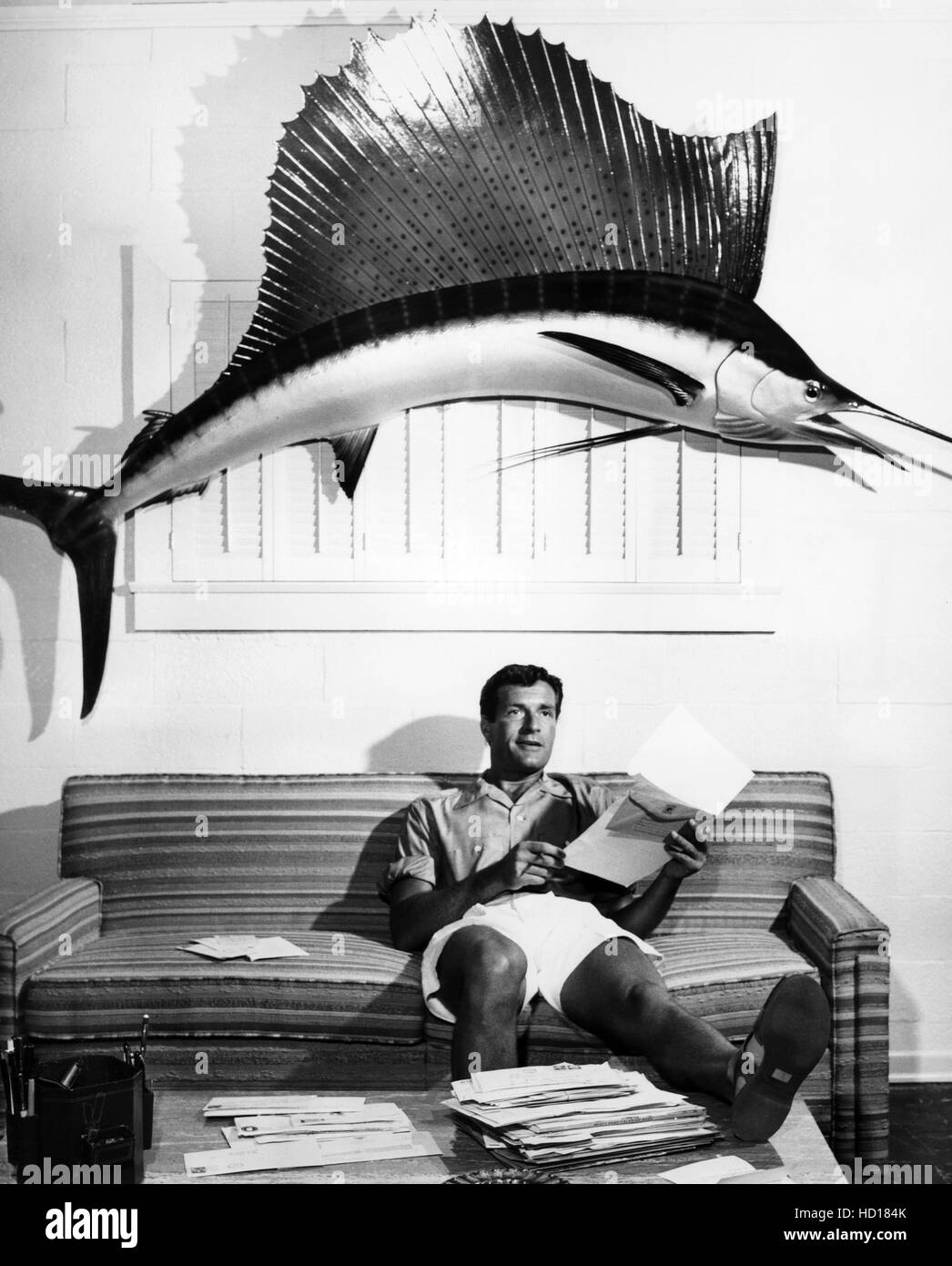 Hugh O'Brian reading script at home, Beverly Hills, California, 1960 ...