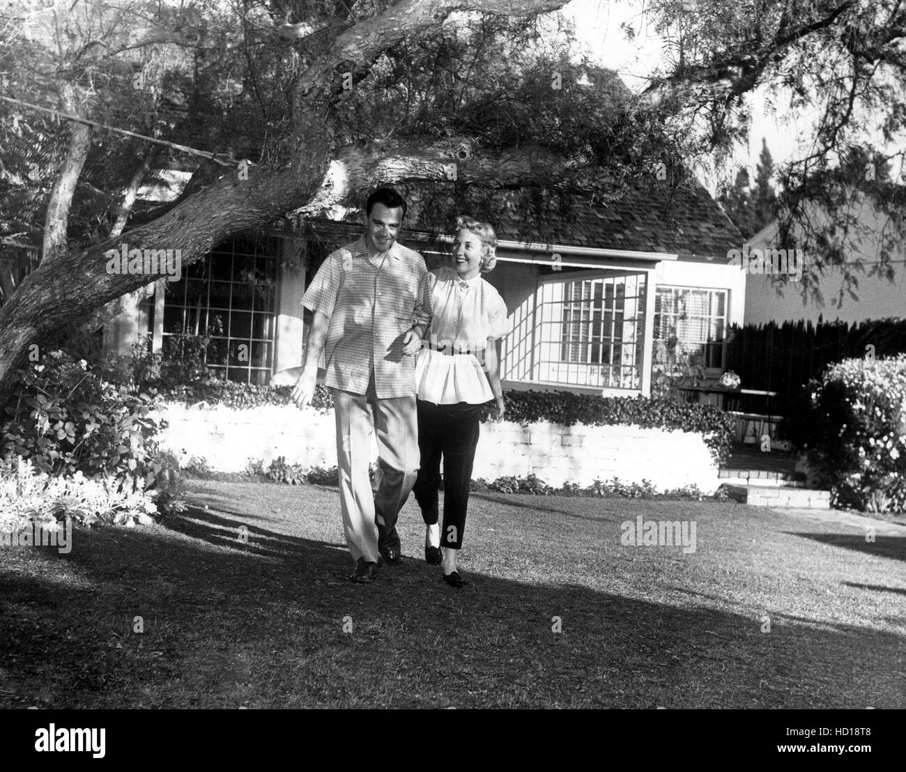 Jack Lemmon and wife, Cynthia Stone on the front lawn of their home in ...