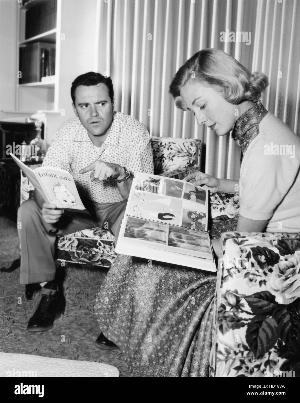 From left, Jack Lemmon, and his wife, Cynthia, shortly after the birth ...
