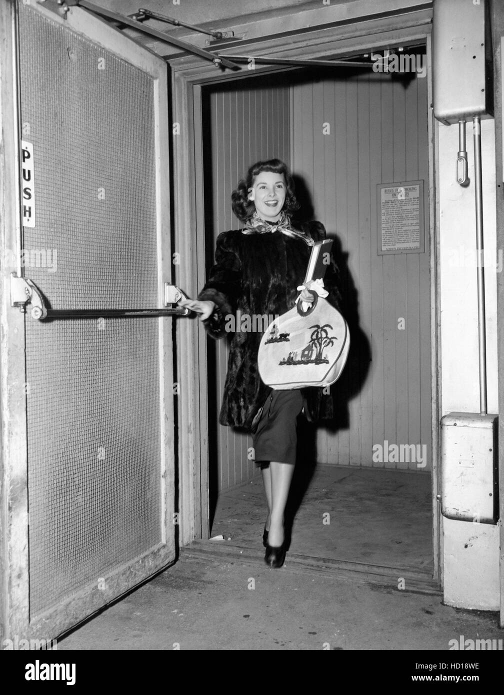 MGM starlet Janet Leigh, reporting bright and early for work, May 1949 ...