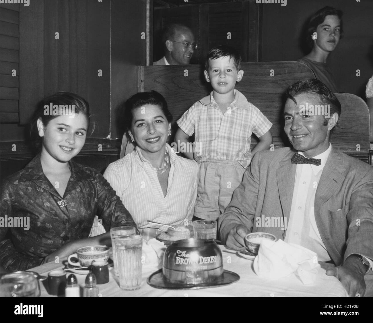 James Mason (right) with dauther Portland Mason, wife Pamela Mason and ...