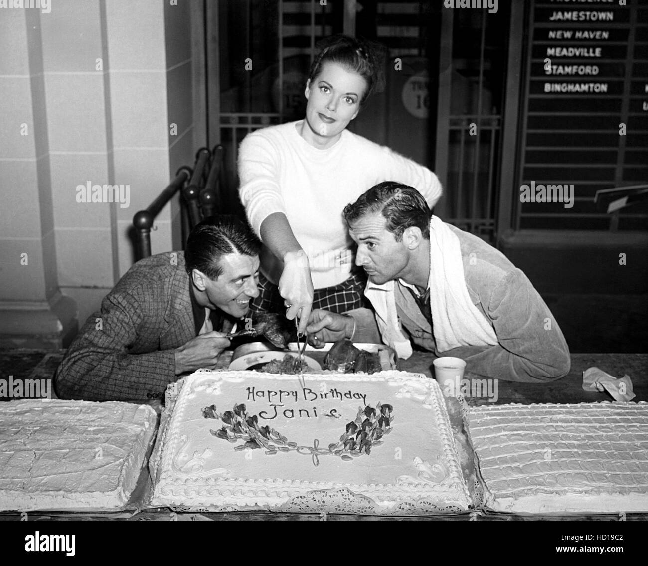 Janis Paige (center) celebrates her birthday with director Frederick De ...