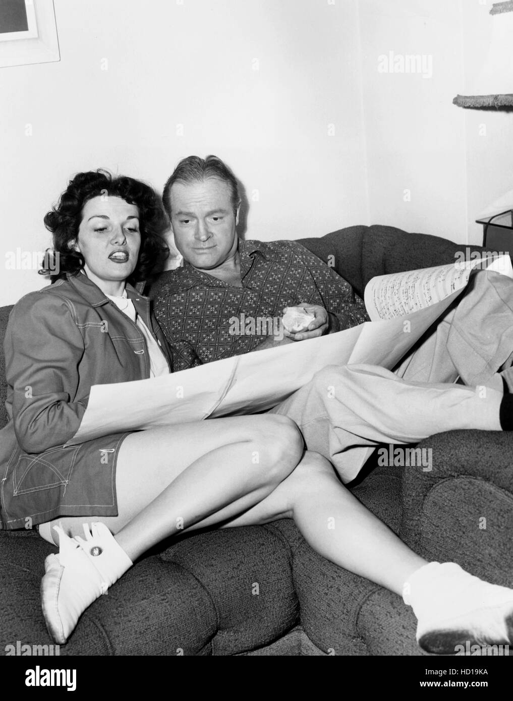 Jane Russell, left, visits old friend Bob Hope on the set of ROAD TO ...