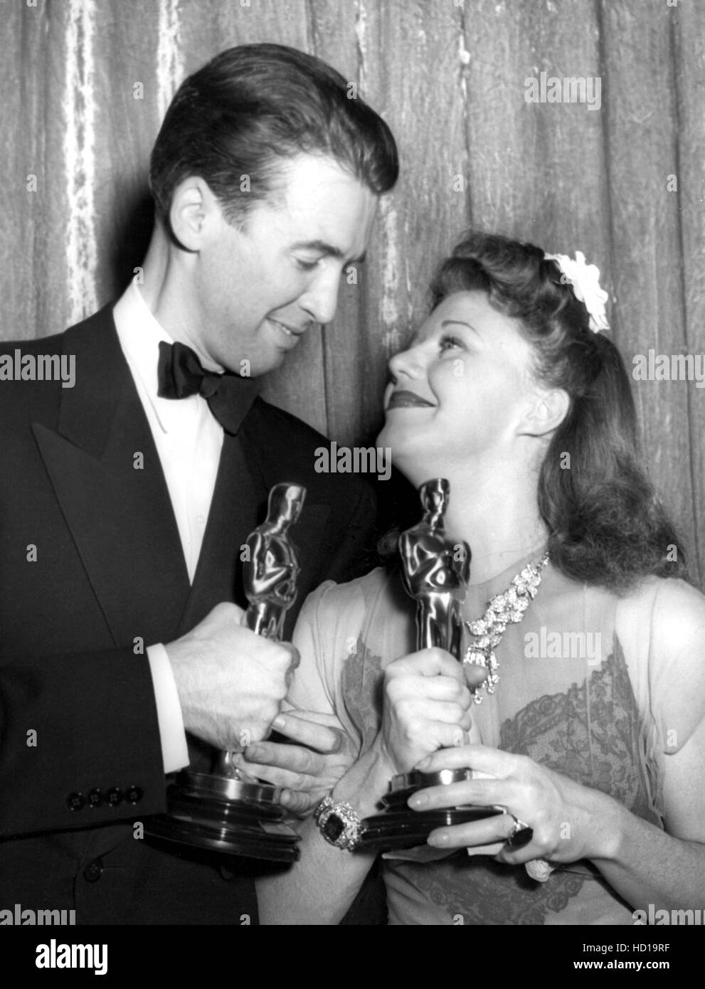 Oscar winners JAMES STEWART and GINGER ROGERS at the 1941 Academy ...
