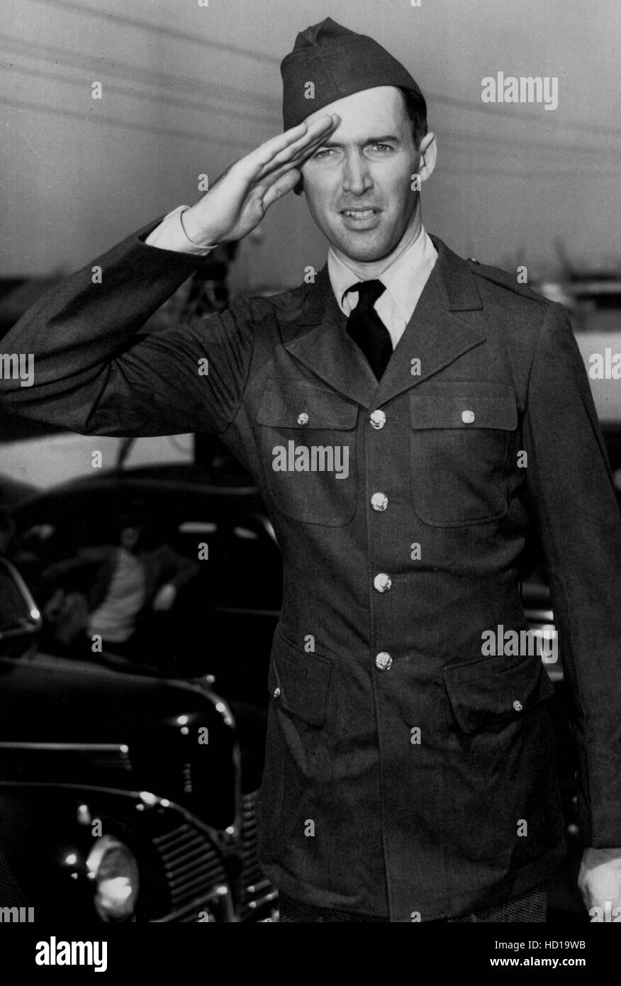 James Stewart salutes in his new uniform on having enlisted in the Army ...