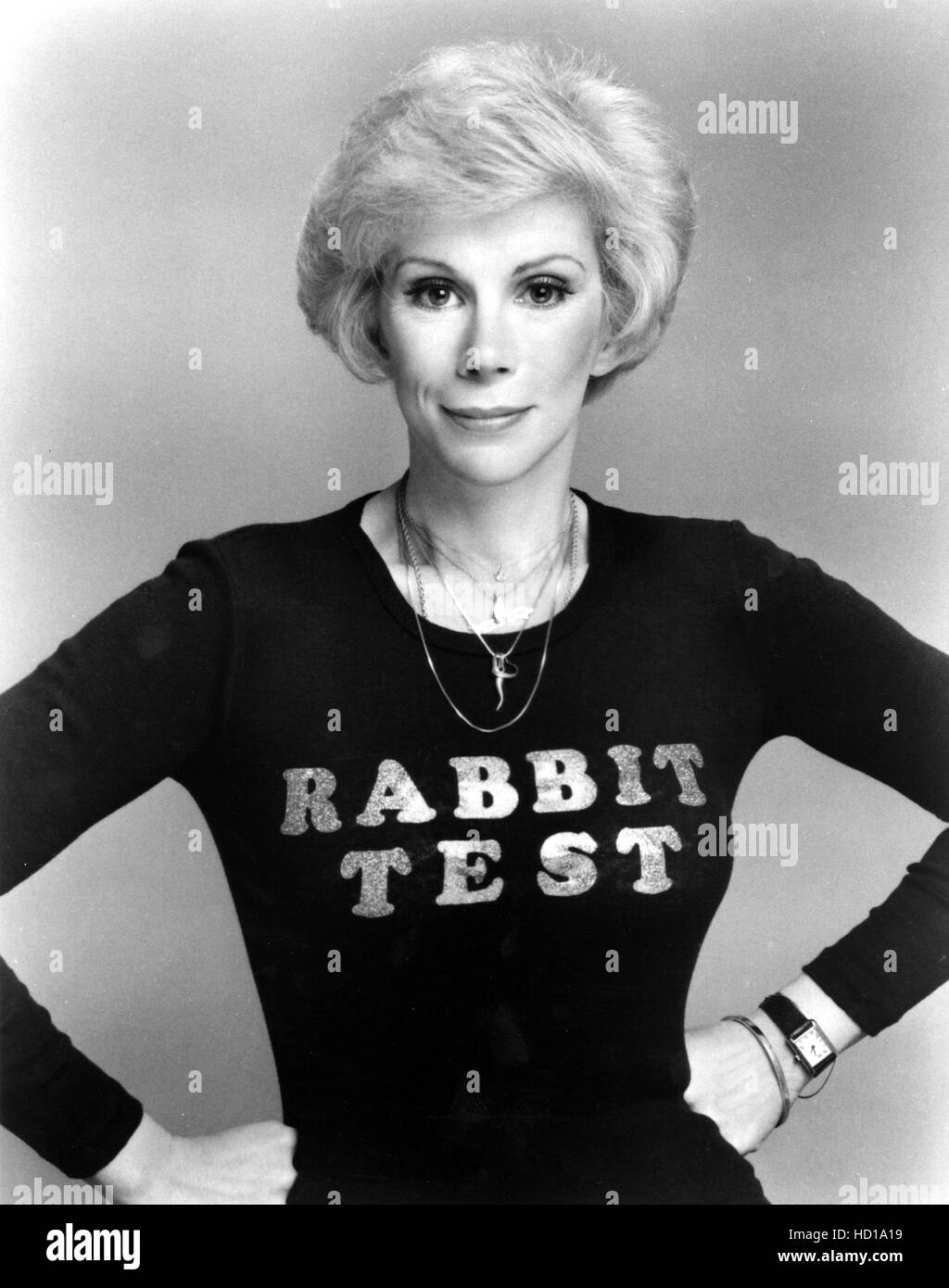 Joan Rivers promoting her directorial debut, RABBIT TEST, 1978 Stock ...