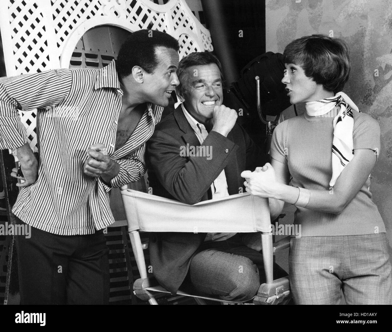 Harry Belafonte, Gower Champion, Julie Andrews in rehearsal for JULIE ...