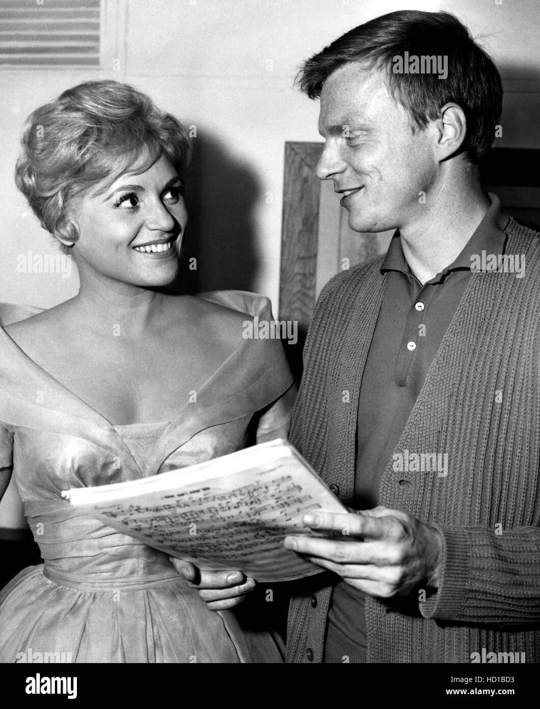 Judy Holliday, boyfriend, Gerry Mulligan, going over sheet music for ...