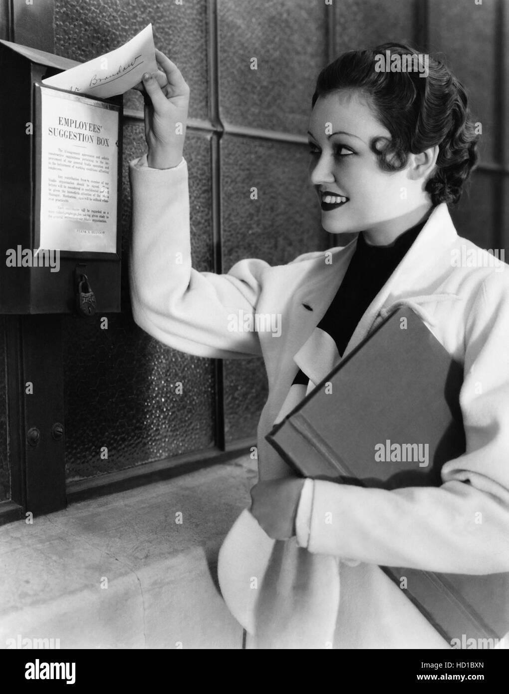 Lona Andre, at the Paramount suggestion box, ca. early 1930s Stock ...