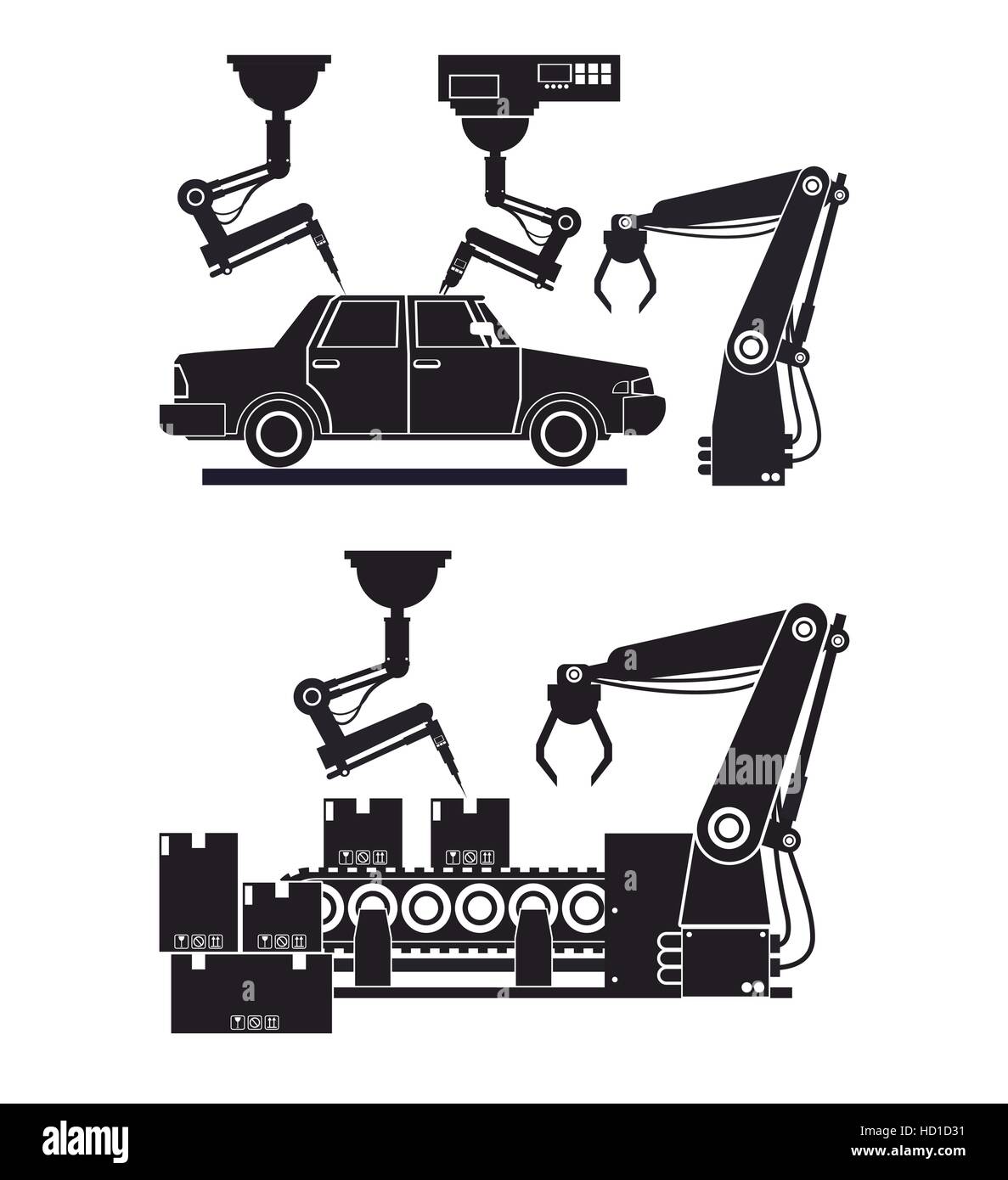 silhouette automated production line robotic factory banner Stock ...