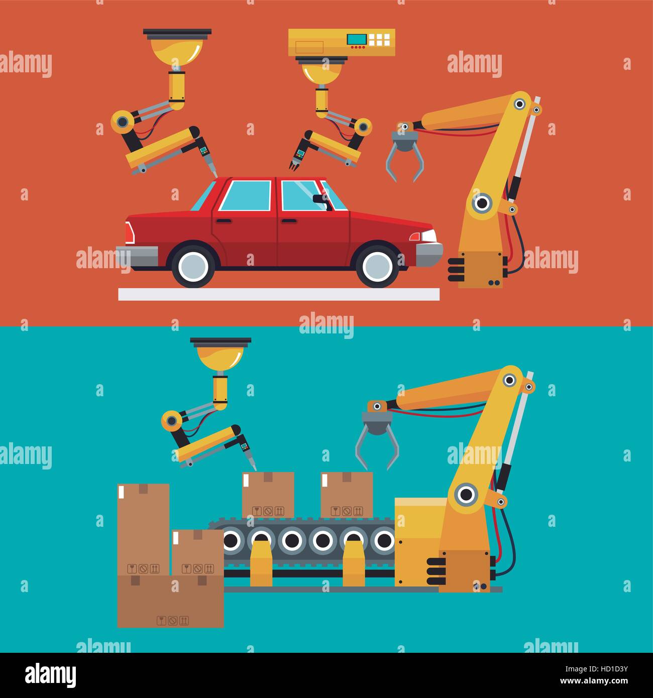 automated production line robotic factory banner Stock Vector Image ...