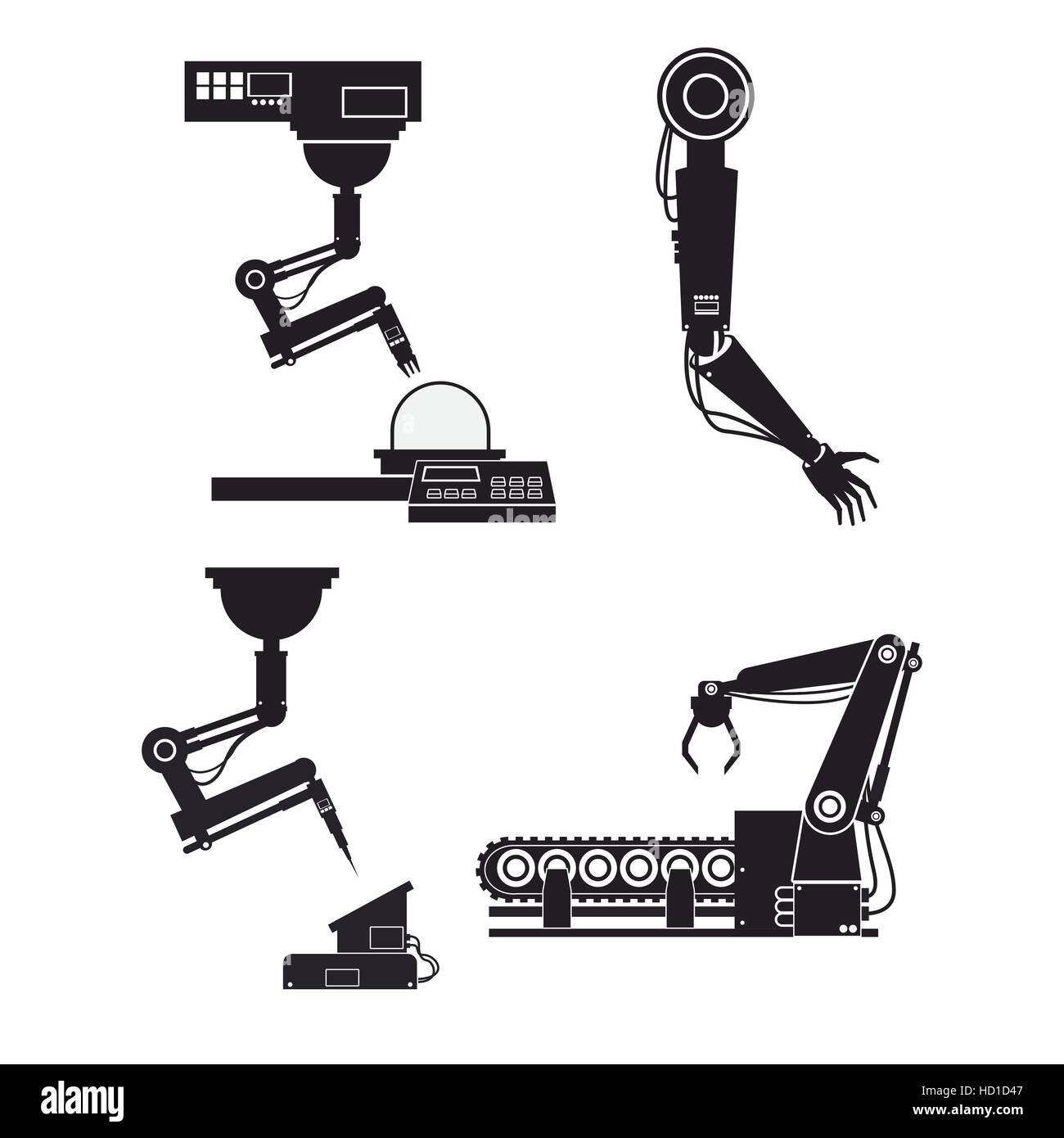 silhouette collection robotic industrial equipment Stock Vector Image ...