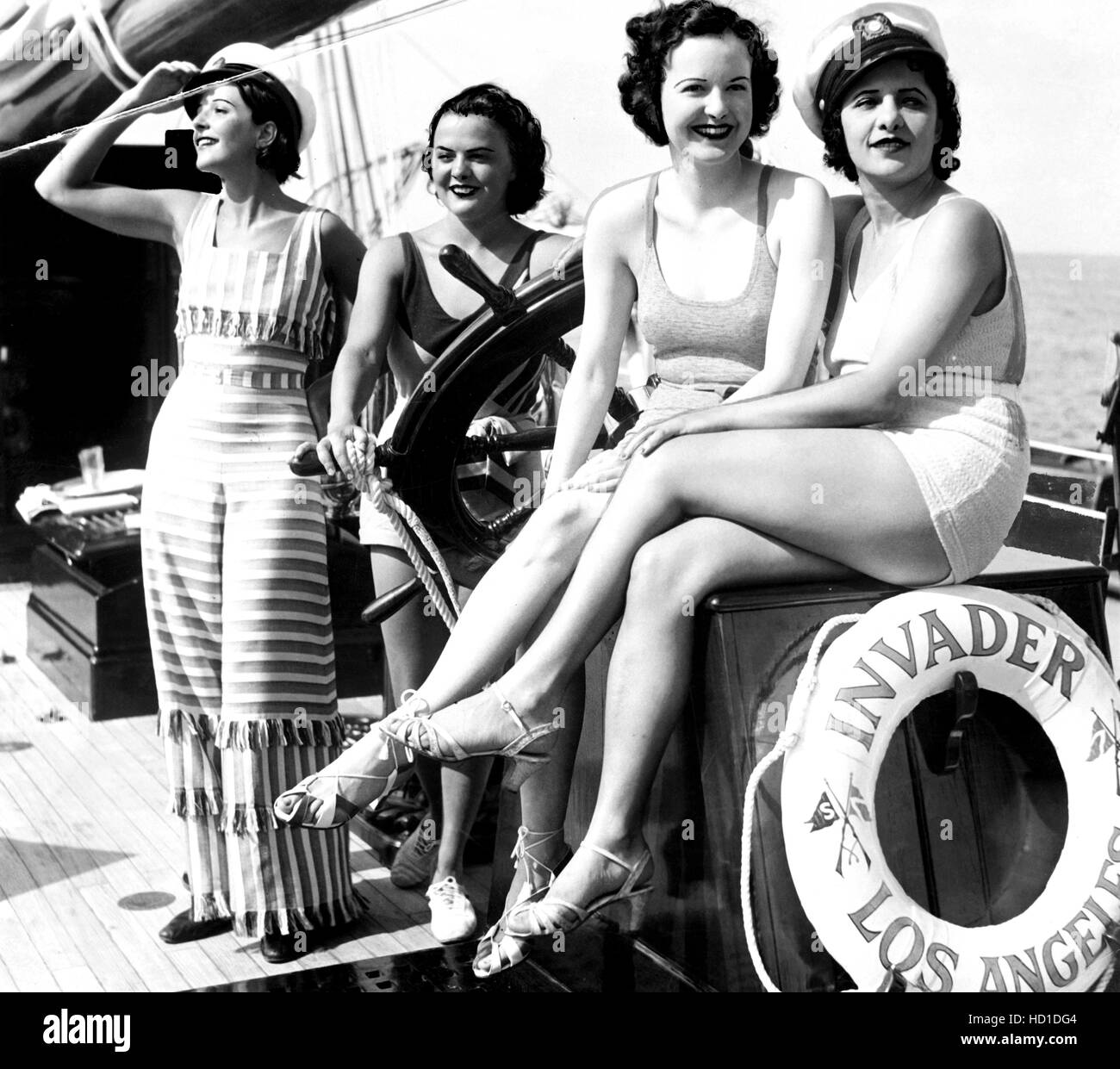 On board Joseph Schenck's yacht are, from left, Mona Maris, Lillyan ...