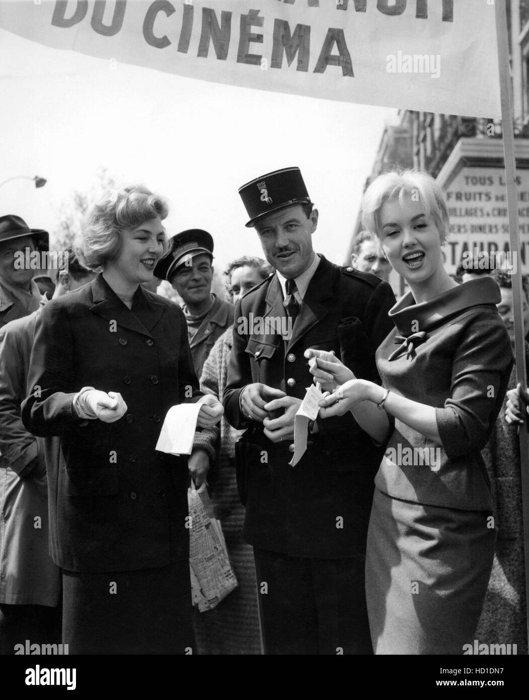 Nicole Courcel, Mylene Demongeot, selling tickets to Cinema Fund raffle ...