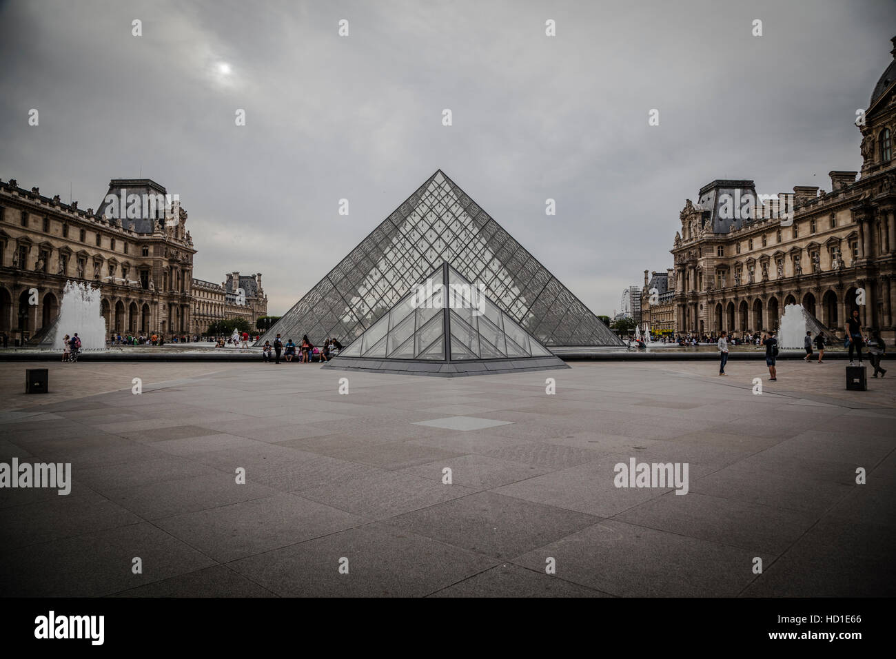 Louvre pyramid of museum with cloudy sky Stock Photo - Alamy