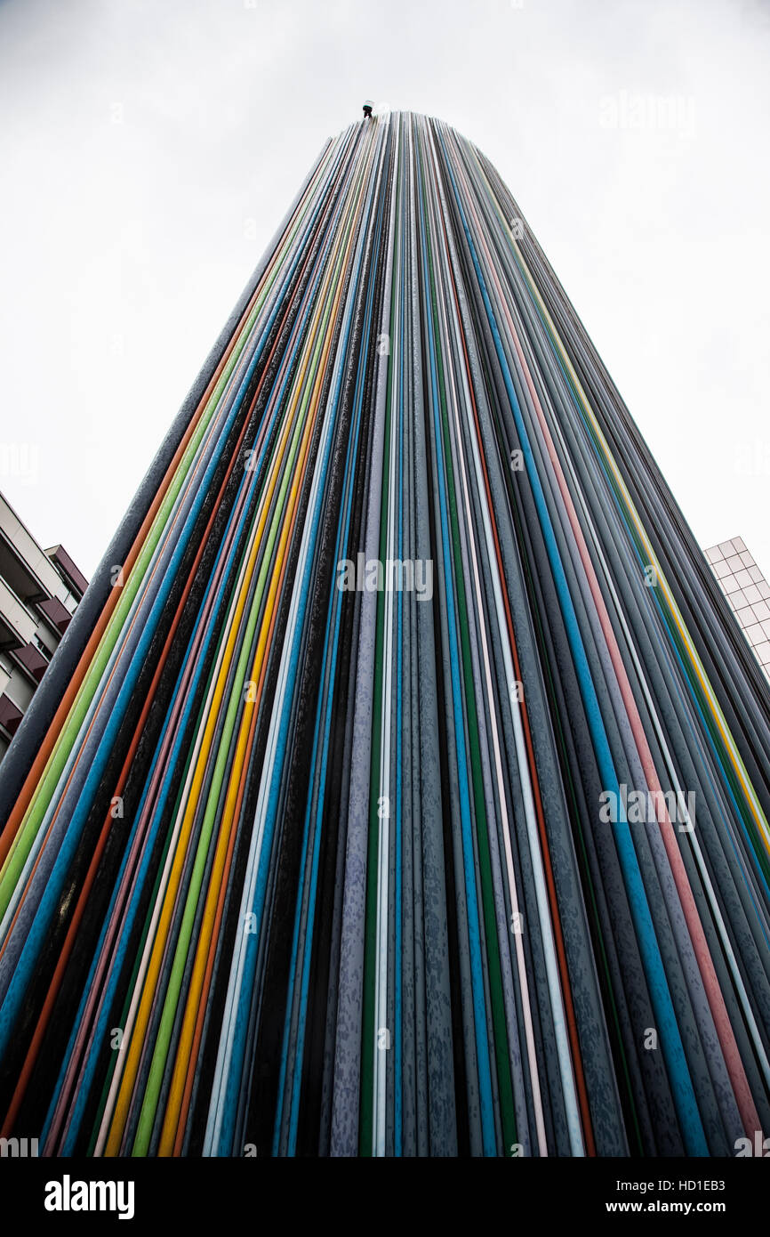 Artistic column in the district La Defense in Paris. The 30 m high ...